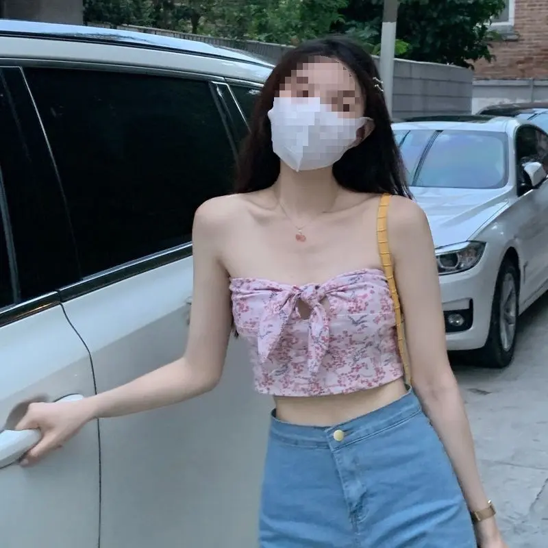 [四面弹]纯欲抹胸外穿小清新辣妹碎花小吊带背心夏天学生裹胸内搭