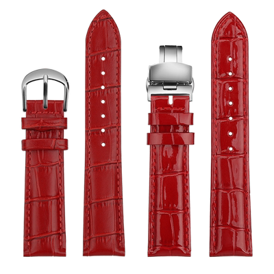 老皮匠蝴蝶扣红色真皮表带