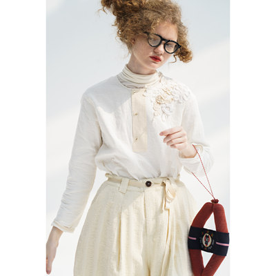 WOKERKER日系工匠感立体花衬衫