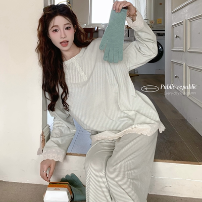 韩国Public republic 睡衣女甜美可爱简约舒适超柔软棉布家居套装