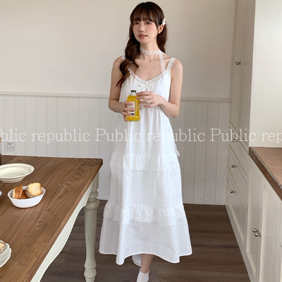韩国Public republic 睡裙女甜美纯色简约少女夏季吊带家居睡裙