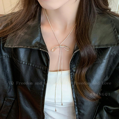 精致抽拉蝴蝶结项链小众高级感毛衣链2025新款卫衣链毛衣链配饰女