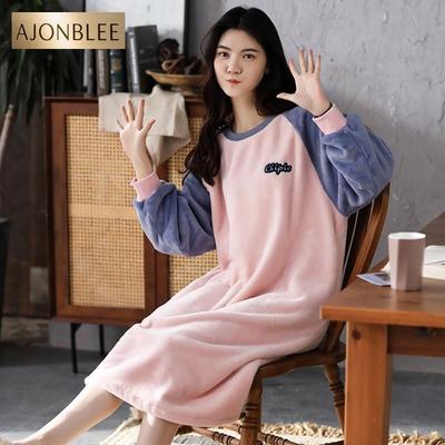 冬季珊瑚绒睡裙女长款秋冬加厚加绒睡衣裙连体孕妇睡袍冬2025新款