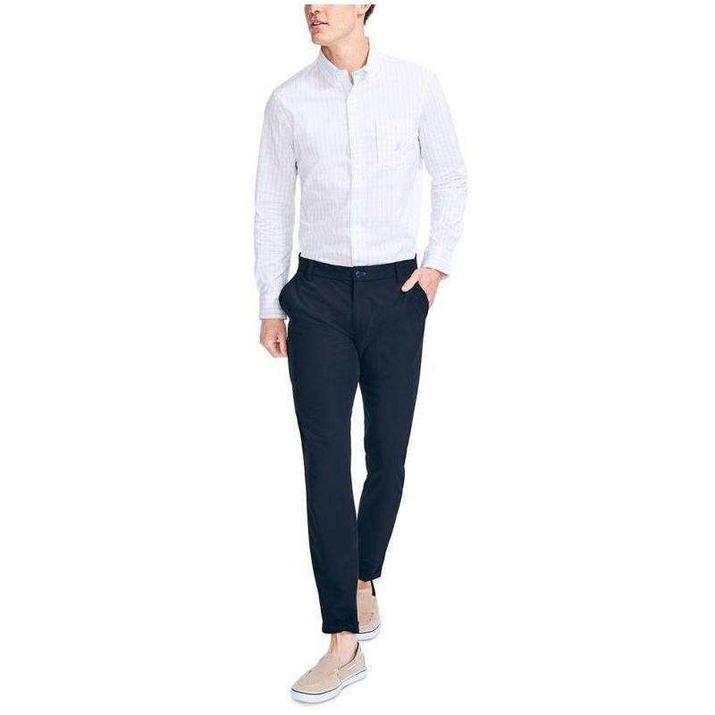 nautica诺帝卡男衬衫长袖修身显瘦上班绅士扣领条纹正品11905365_虎窝淘