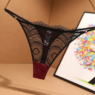 细带蕾丝丁字裤女仿真丝调节腰带
