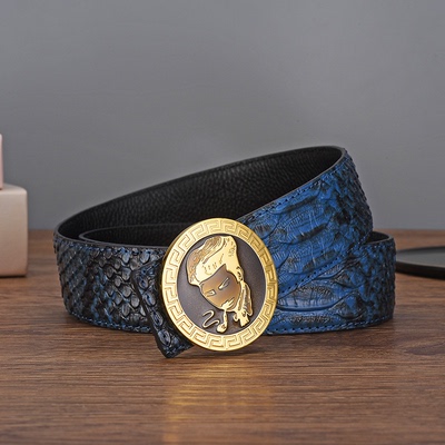 男士皮带新款铜扣腰带韩版潮男美人头时尚牛皮休闲发型美杜莎裤带