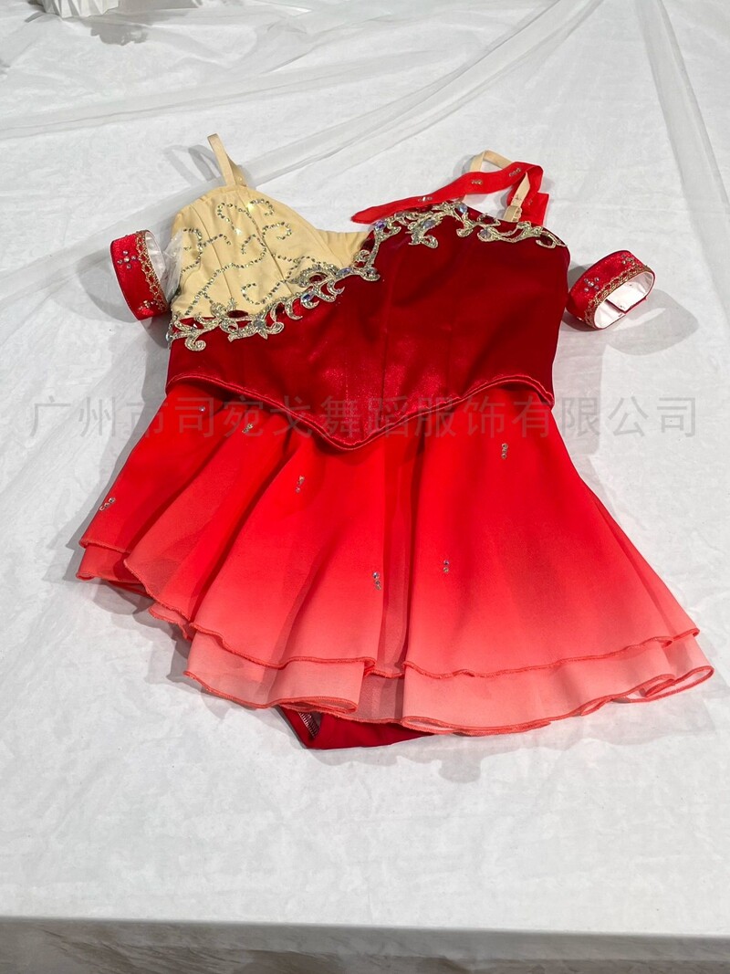 红色渐变色分体爱神丘比特变奏芭蕾比赛演出服定制女童