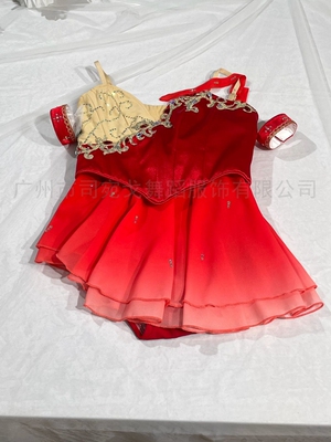 红色渐变色分体爱神丘比特变奏芭蕾比赛演出服定制女童