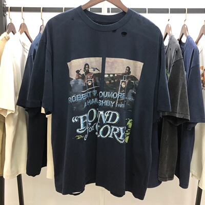 Paly Hollywood黑人摩托 vintage水洗做旧宽松VTG短袖T恤男女潮