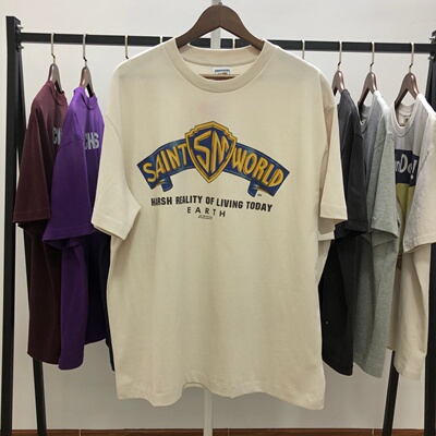 SAINT Mx6 SS26 SS T-SHIRT字母图案印花圆领落肩短袖T恤男女潮