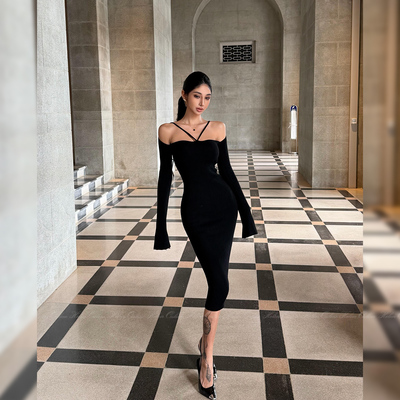 HELEN性感修身辣妹针织包臀长裙