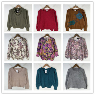 复古着vintage日韩尖货民族风森女系印绣花卉安哥拉兔绒毛衣X5362