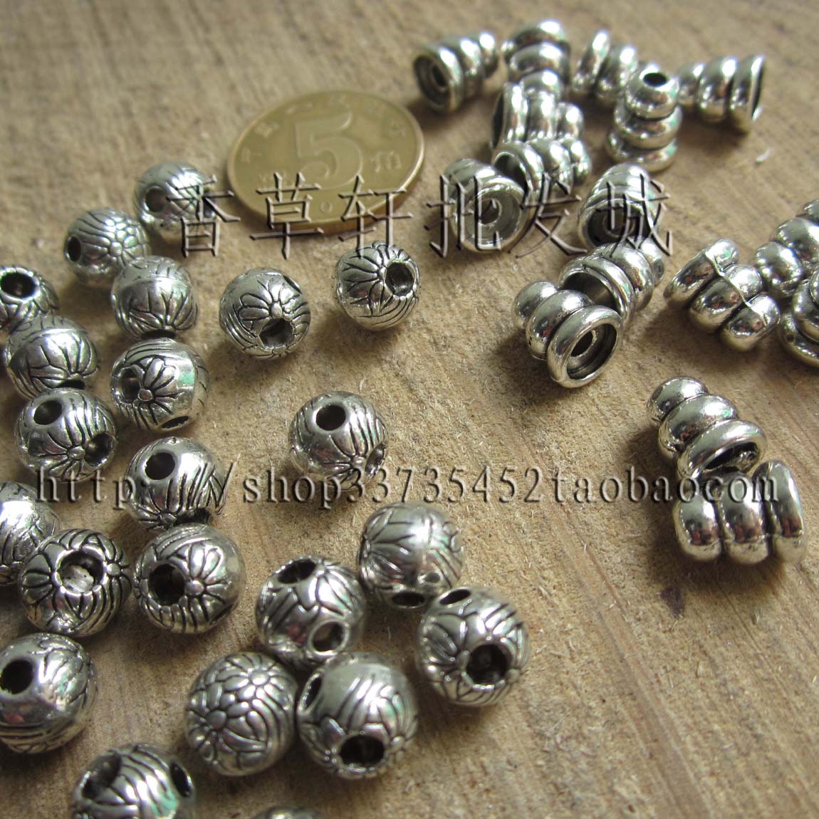 DIY配件 7.8MM藏银刻花三通佛塔穿佛珠手链项链108颗1488_虎窝淘