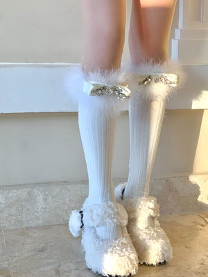 显瘦女生精梳棉水钻半桶袜