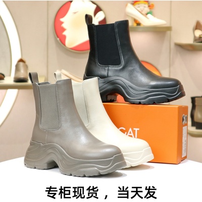 接吻猫短靴切尔西靴烟筒靴牛皮