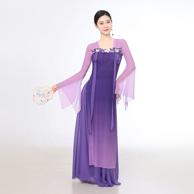 古典舞演出服女汉唐身韵渐变色纱衣唐风襦裙汉服国风练功服舞台装
