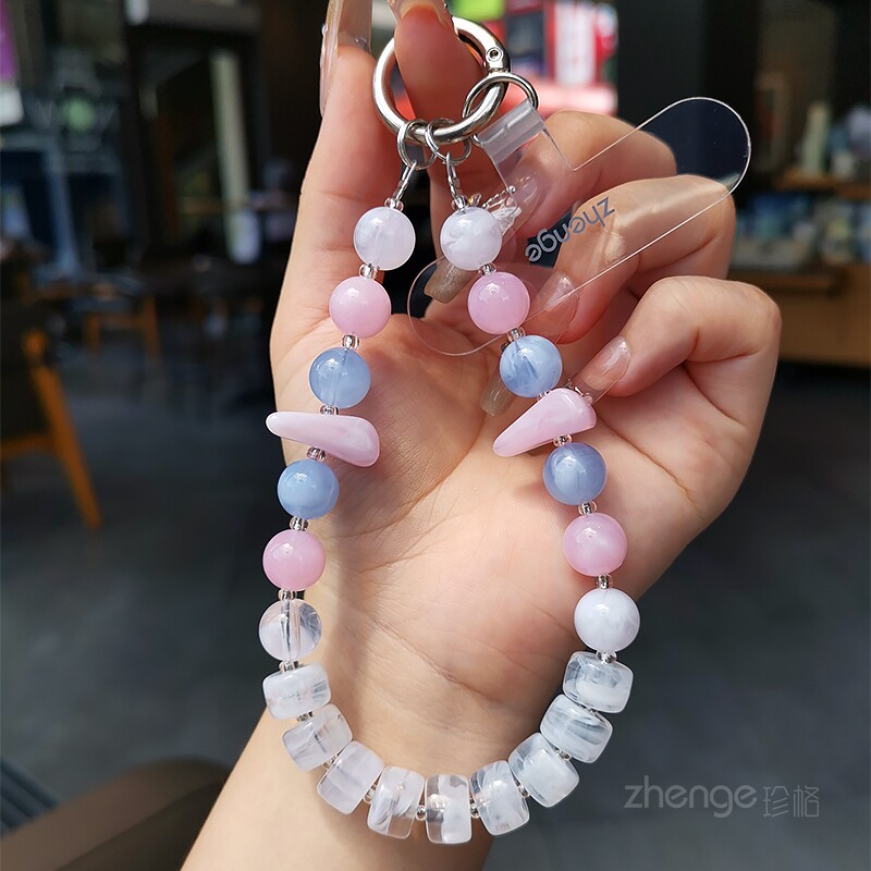 不规则水晶串珠短款手机挂绳手机链女士户外出行适配手机壳挂件