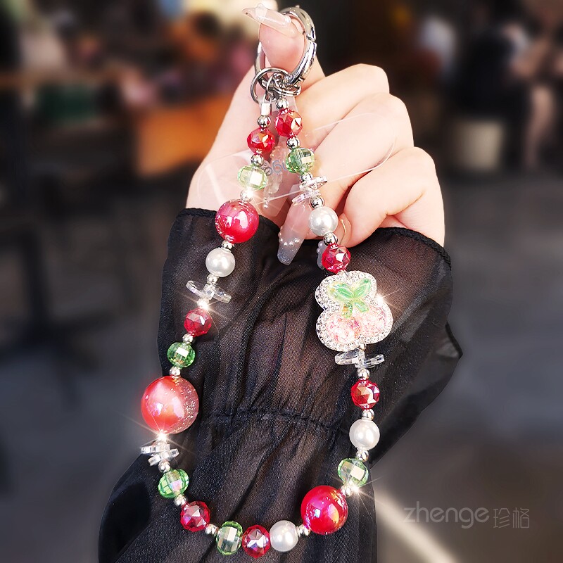 闪钻葫芦串珠手机链多彩幻彩珠子国潮短款防摔手机挂绳钥匙装饰