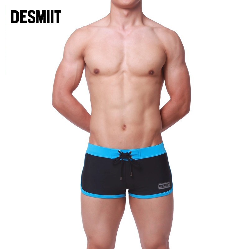 desmiit 男士平角速干泳裤旅游休闲渡假泡温泉短裤系绳时尚游泳裤