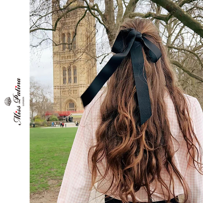 mp英伦复古黑色蝴蝶结缎带减龄