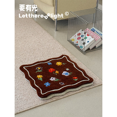 创意绿草地手工剪花毯小地毯ins小地垫沙发坐垫创意摆件墙面装饰