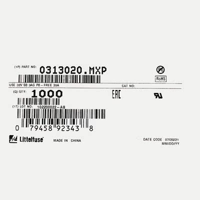 0313020.MXP  LITTELFUSE  保险丝  现货库存