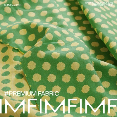 100%CO纯棉面料绿色底黄波点布