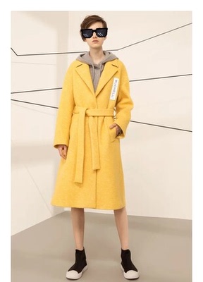 B系列目家去标澈品牌女67%含毛修身长款系带毛呢大衣外套MDL4A271