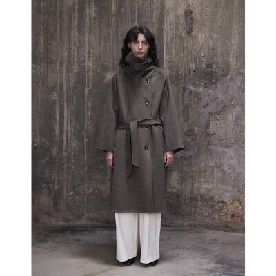 立领翻领两穿双面呢长款大衣