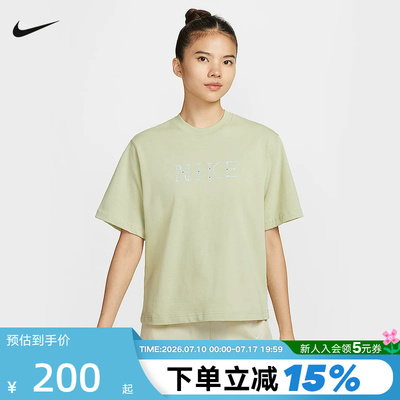 Nike耐克短袖女夏季复古印花宽松休闲针织透气运动T恤II0446-397