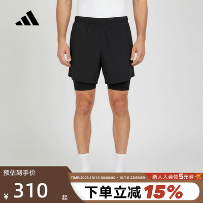 adidas阿迪达斯紧身衬裤五分裤凉感跑步梭织侧开叉运动短裤KR5091