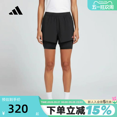 adidas阿迪达斯跑步百褶内衬五分裤春女后背带褶饰梭织短裤KR5094