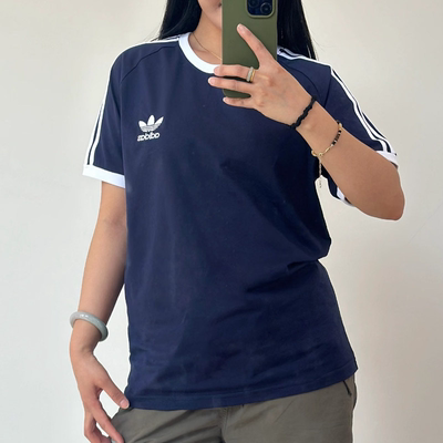 adidas阿迪达斯三叶草三条纹半袖春男3-STRIPES深蓝短袖T恤HZ9634