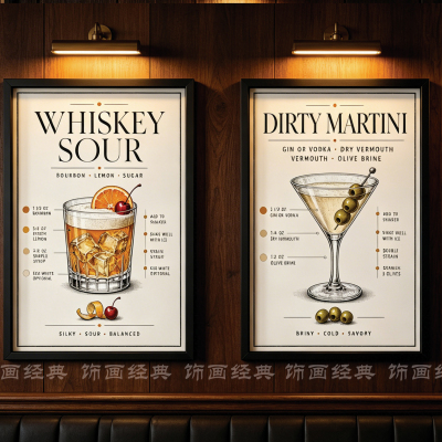 MARGARITA经典鸡尾酒复古调酒吧台装饰画Vintage Cocktail Canvas