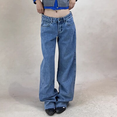 TheDINA|2026春季新款复古破洞直筒阔腿显瘦毛边裤脚低腰牛仔裤女