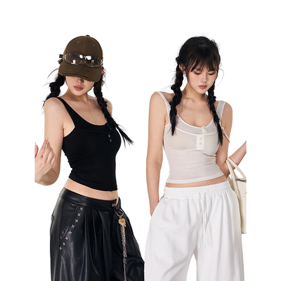 PEMPL·错落地带 天丝羊毛微透错位纽扣假两件背心女修身显瘦吊带