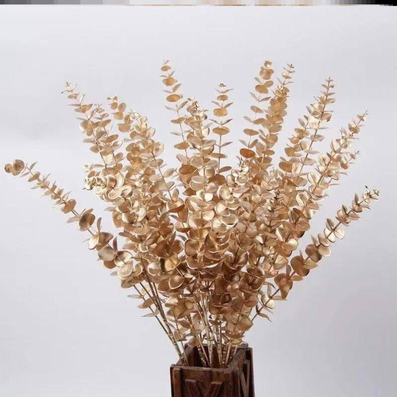 新年装饰仿真金色银杏叶年宵花尤加利叶婚庆鎏金系列搭配福桶插花
