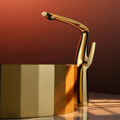 拉丝金色玫瑰金加高面盆龙头