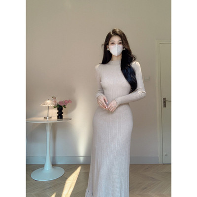 过膝长款秋冬打底加厚针织气质