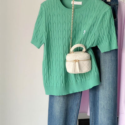 外贸蝴蝶结冰丝针织衫女夏