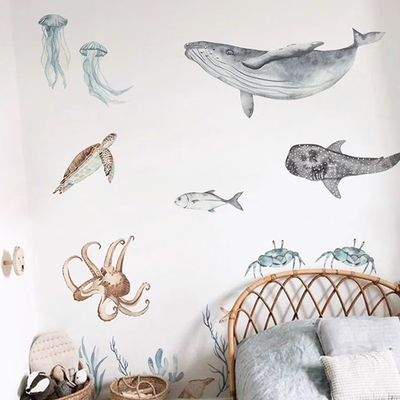 海底鱼群儿童房卫生间防水墙贴