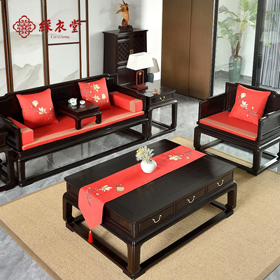 速发新中式沙发垫四季通用防滑沙档绣花布枕抱艺高发垫套