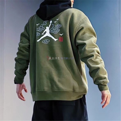 AJ飞人男加绒保暖圆领套头卫衣