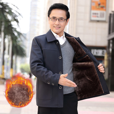 n79冬装男装男纽扣夹克衫短款爸爸装加绒加厚中老年人外套c97褂子