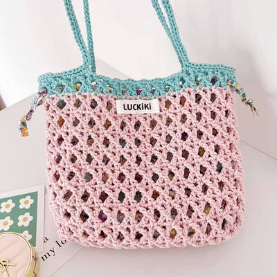 六织织Luckiki拼色镂空手织包包钩针编织材料包钩织diy空心棉线