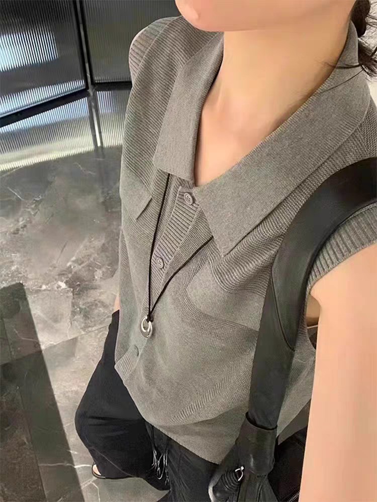 简约风穿搭通勤舒适亚麻针织无袖背心女夏季设计小众显瘦针织开衫