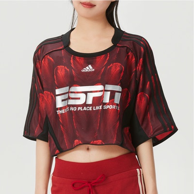 adidas女短款嘻哈风球衣T恤短袖