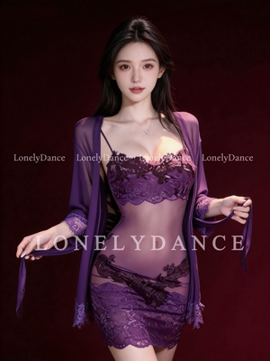 LonelyDance夜色渐迷*性感蕾丝拼接诱惑轻熟凉感睡裙网纱修身睡袍