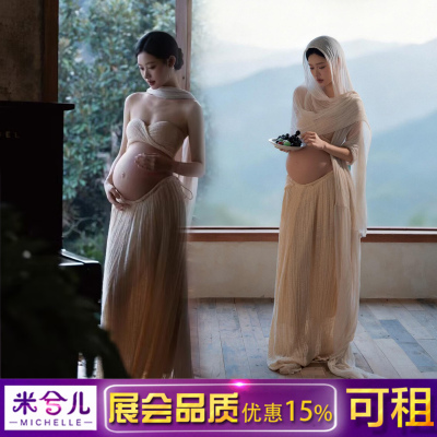 孕妇拍照服装新中式田园风棉麻裙