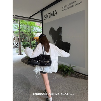 十一石 悠闲呼吸感 轻薄遮阳防晒长袖外套女宽松显瘦工装风上衣夏